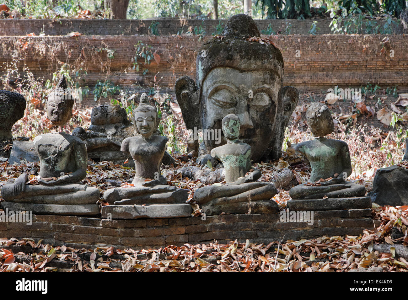 Thailand, Chiang Mai, Umong Temple (Wat Umong), old religious staues ...