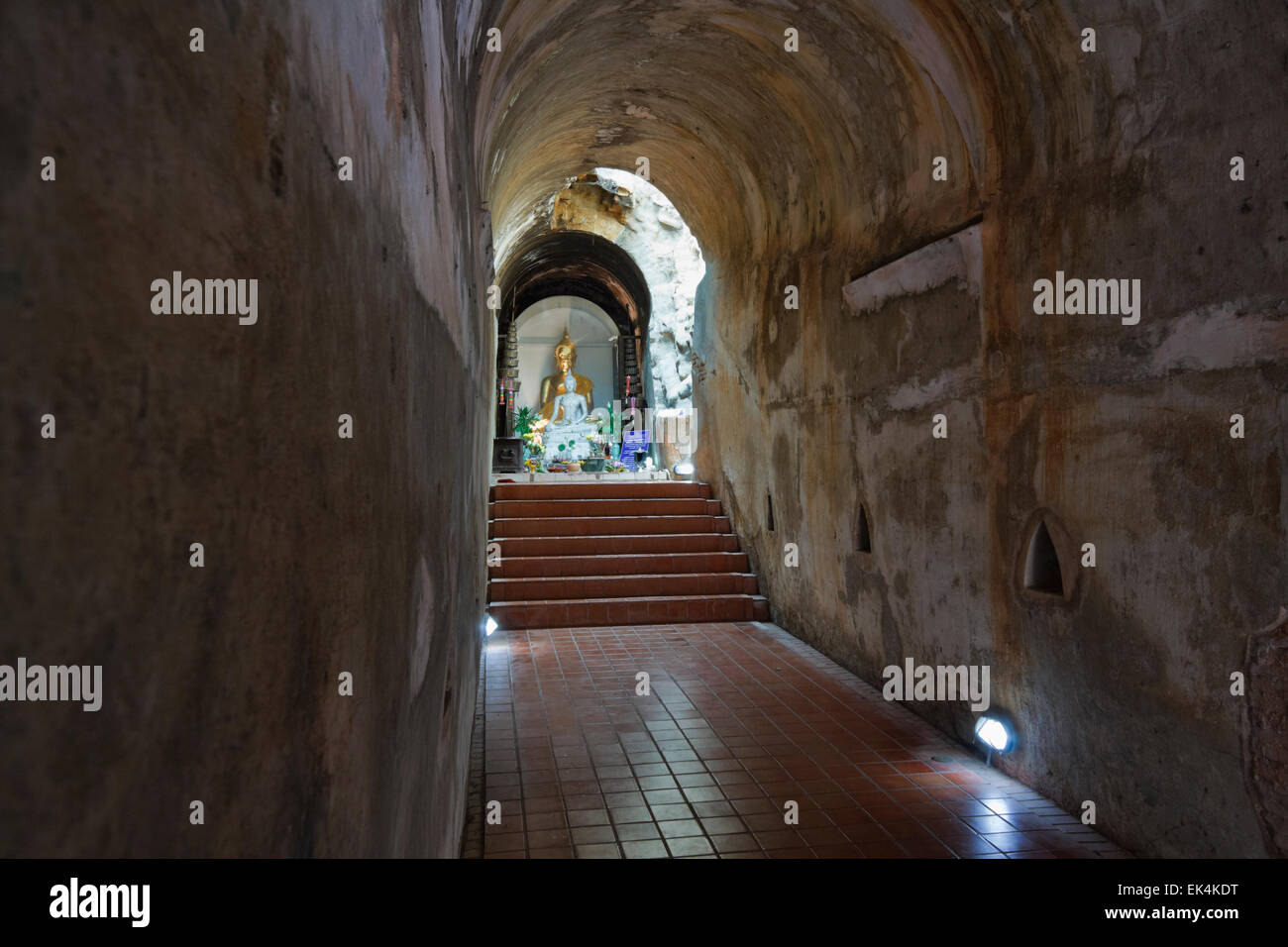 Thailand, Chiang Mai, Umong Temple (Wat Umong), Buddha altair in a ...