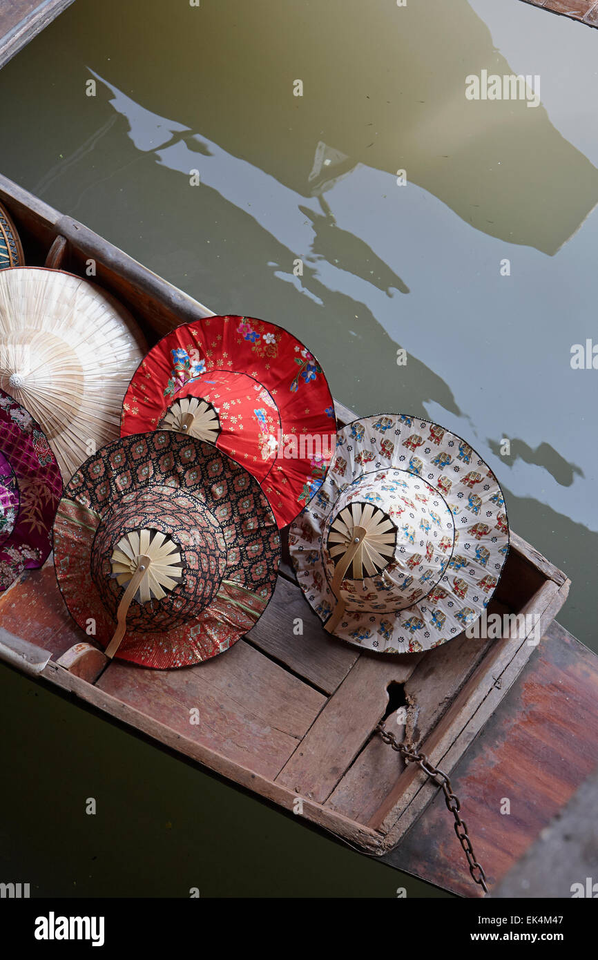 Thailand, Bangkok: 14th march 2007 - Thai hats for sale at the Floating ...