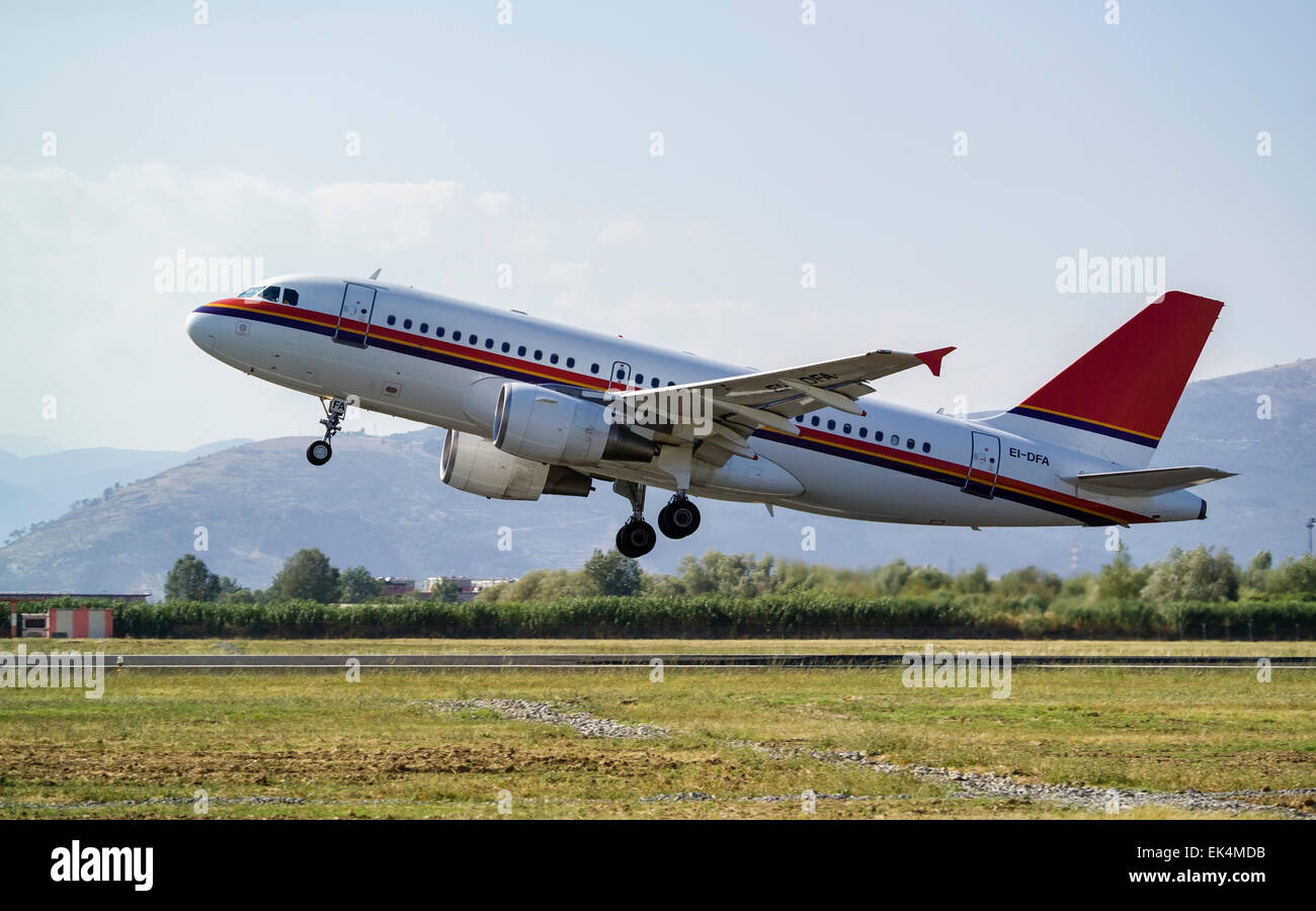 Italy, Tuscany, Florence International Airport, airplane take-off Stock ...