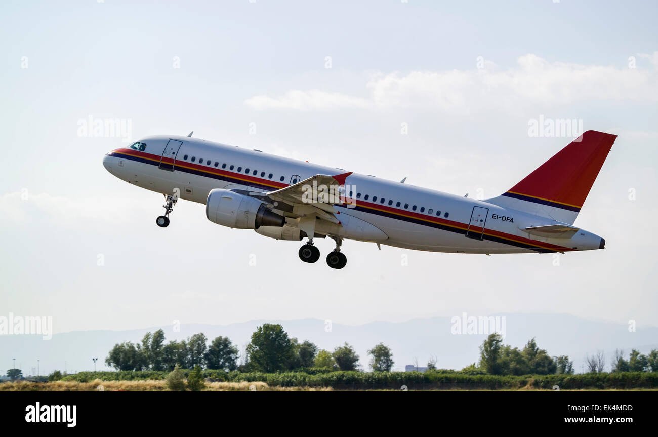 Italy, Tuscany, Florence International Airport, airplane take-off Stock ...