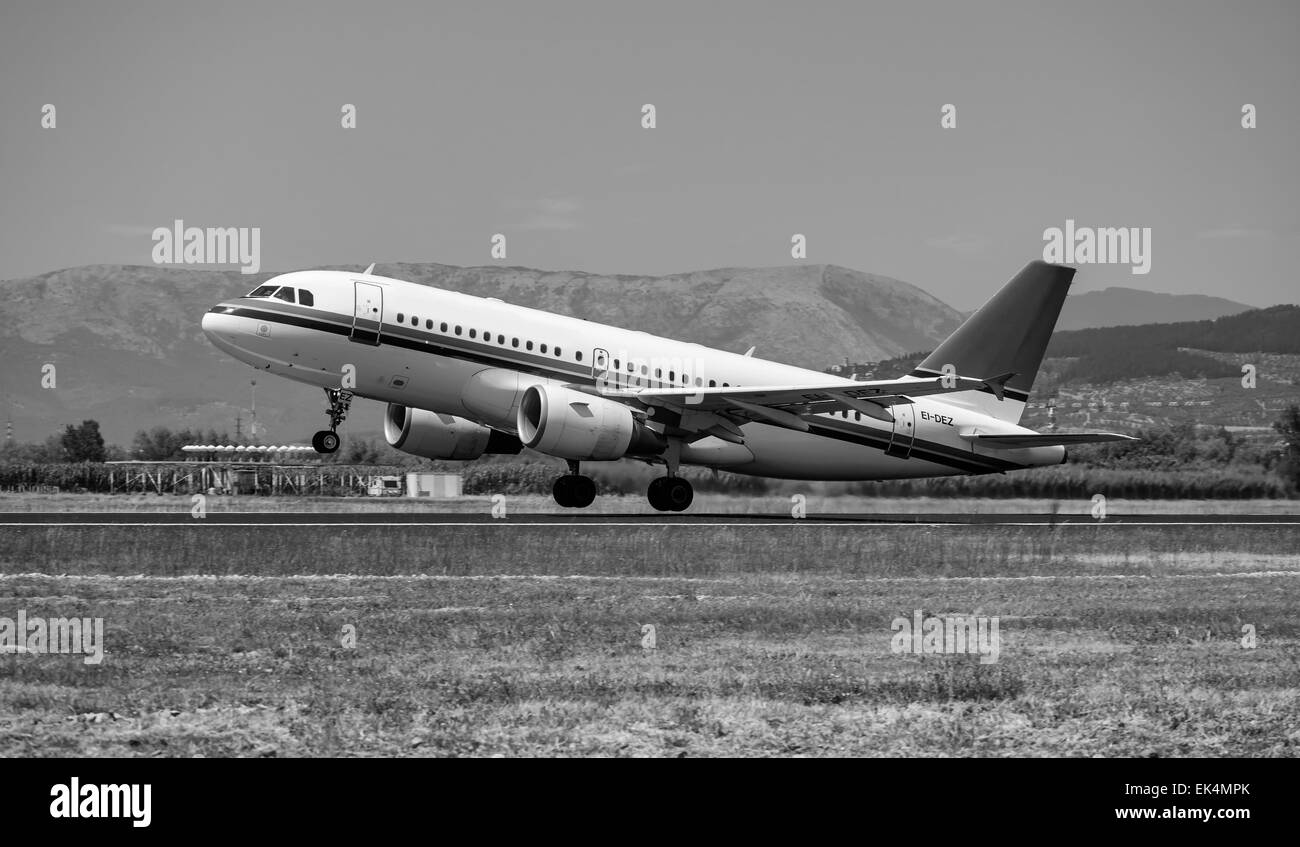 Italy, Tuscany, Florence International Airport, airplane take-off Stock ...