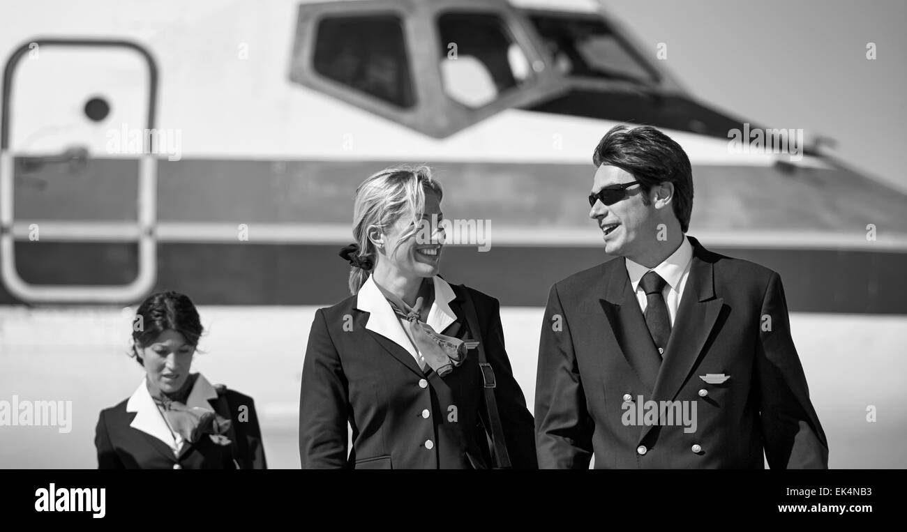 Italy, Sardinia, Olbia International Airport, flight assistants near an ...