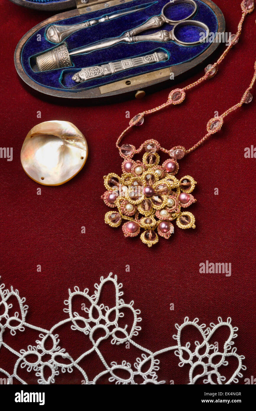 Italy, italian lace with pearls Stock Photo - Alamy