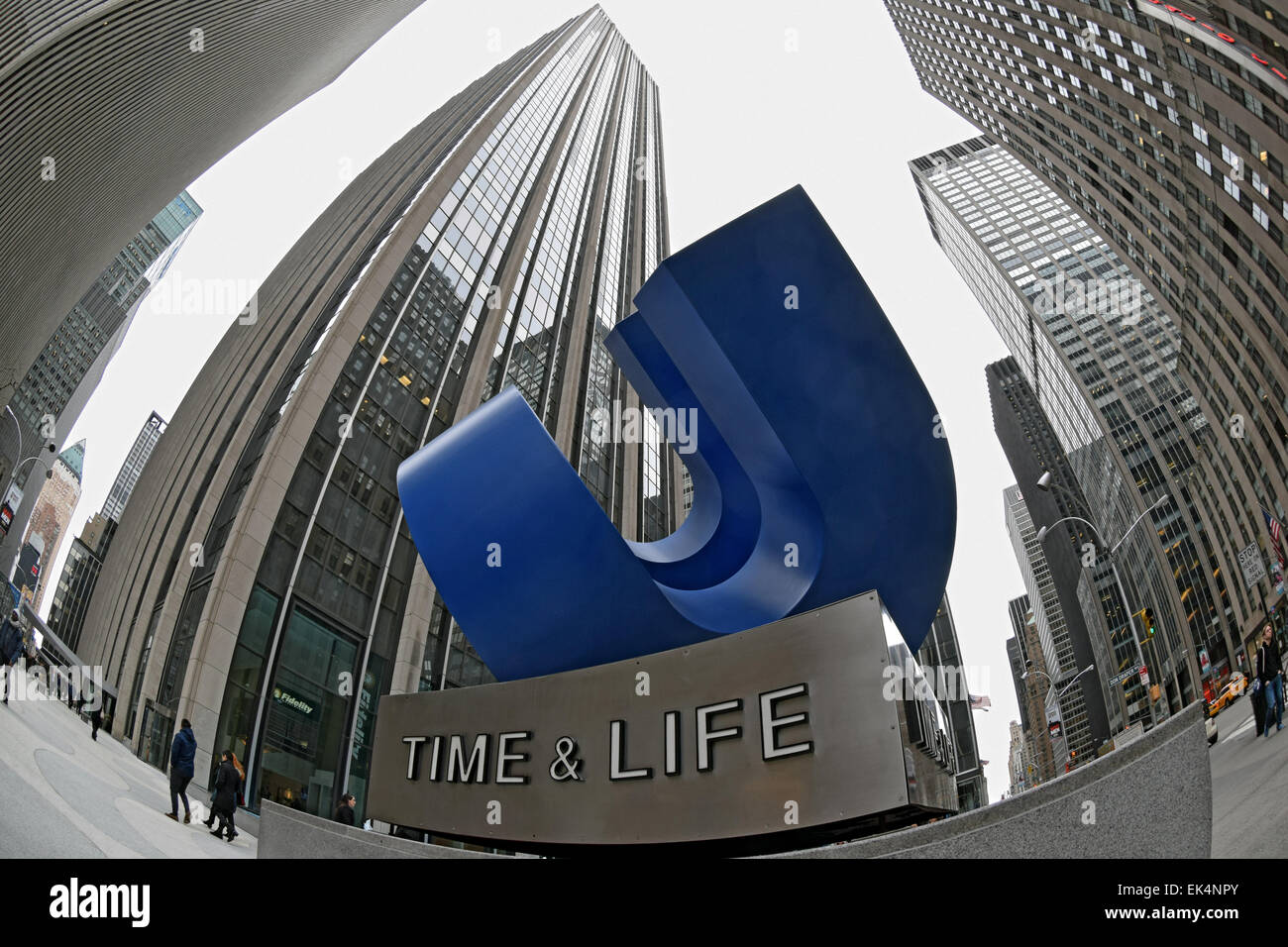 Fisheye lens view of the Time & Life building on West 50th Street ...