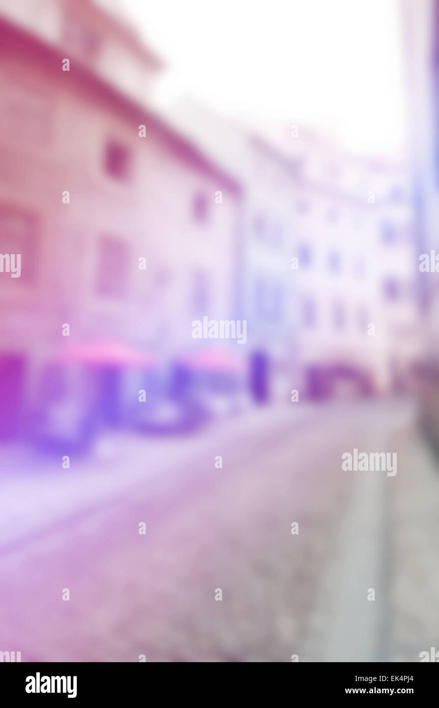 Blurred abstract background of European old town street, modern visual ...