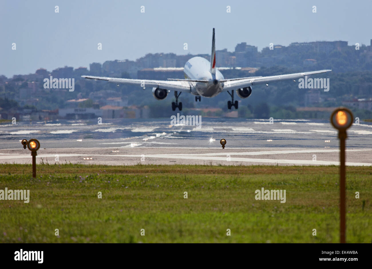 ITALY, Naples, international airport Capodichino, airplane landing and ...