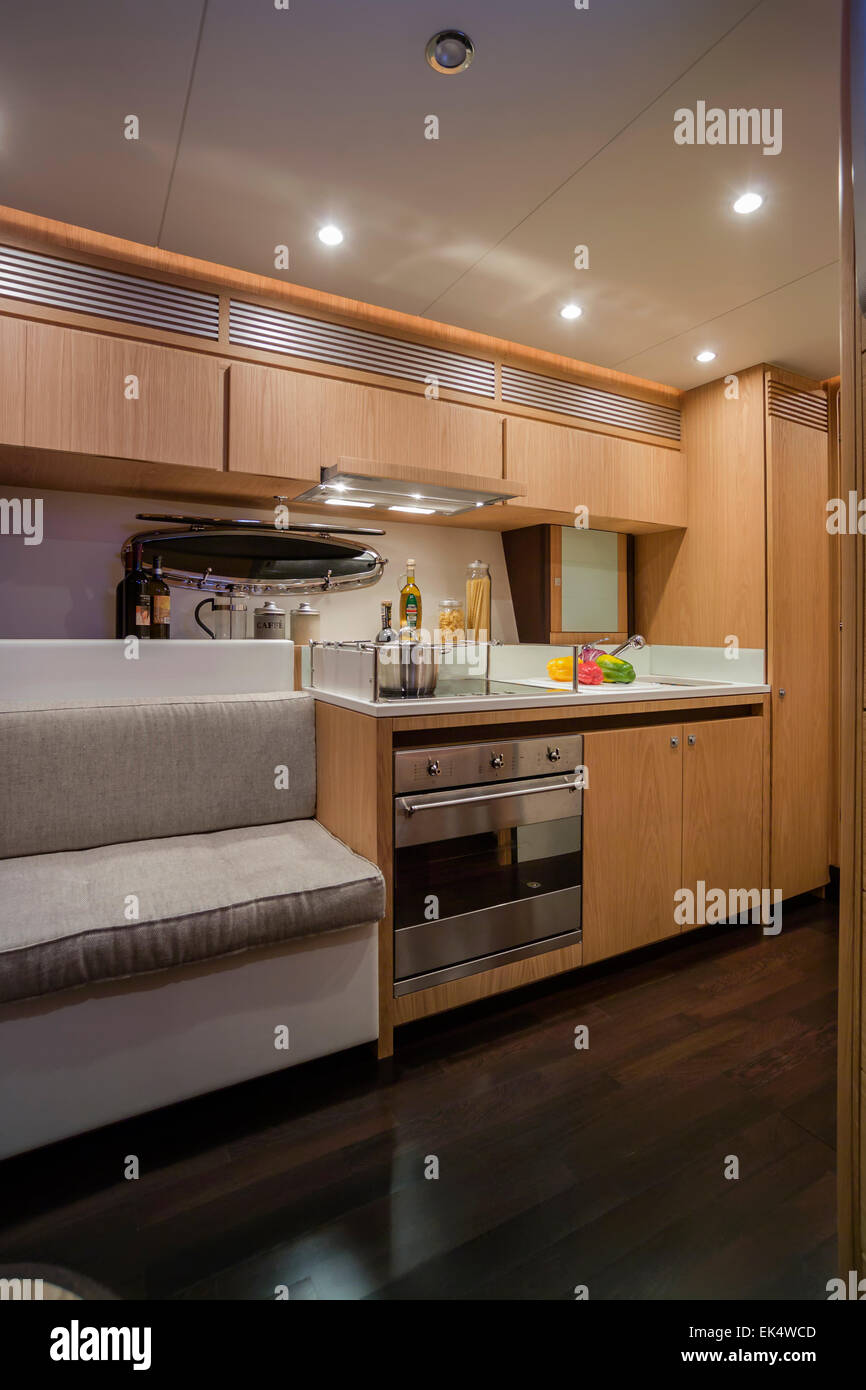 Italy, Naples, RIZZARDI 63HT luxury yacht, kitchen Stock Photo - Alamy
