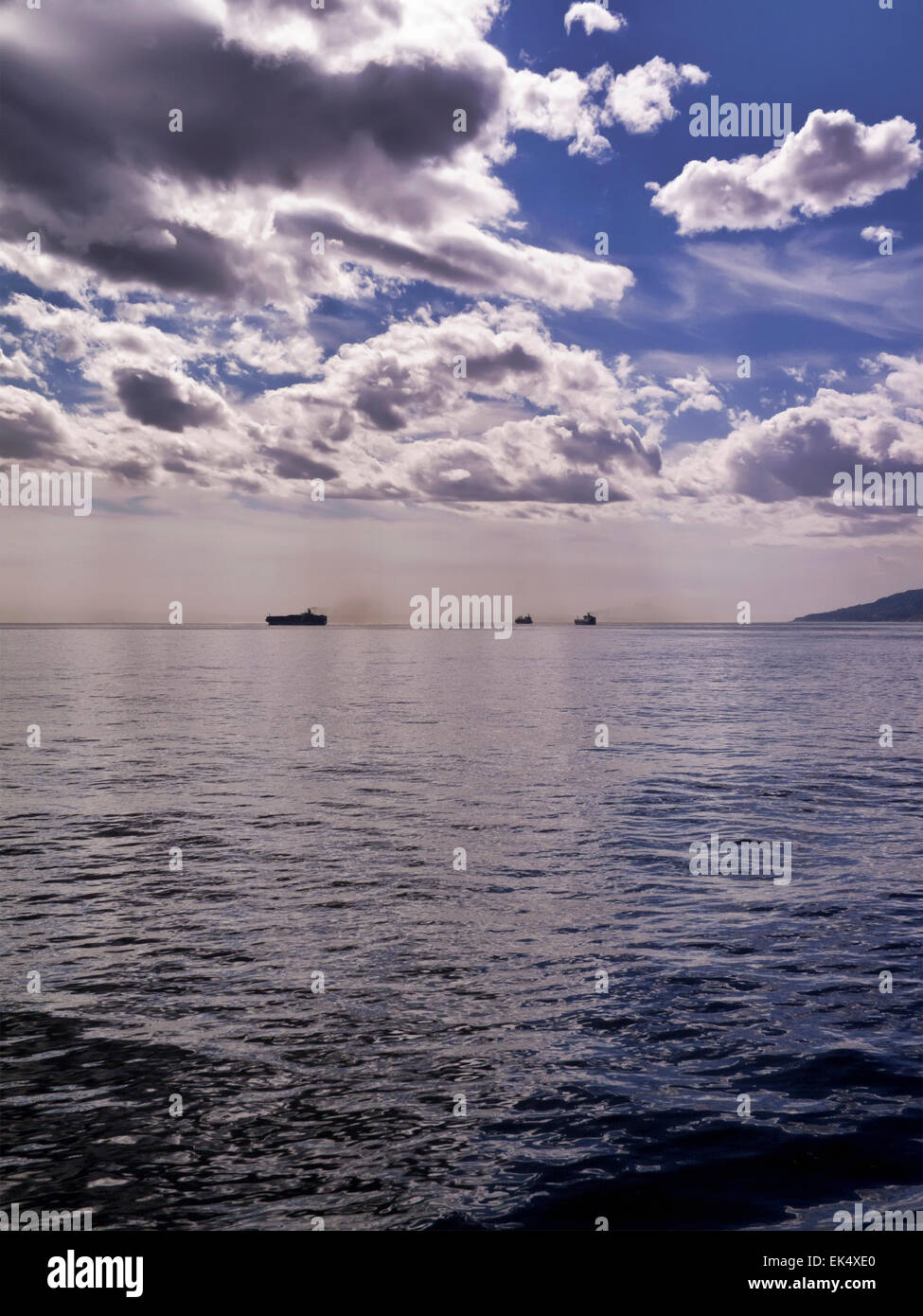 Italy, Sicily, Messina, cargo ships in the Sicily Channel Stock Photo ...