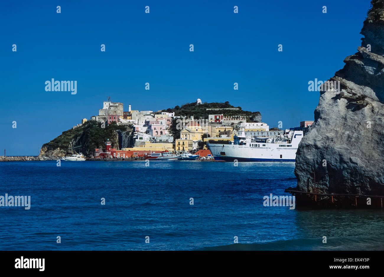 Italy, Ponza Island, panoramic view of the port (FILM SCAN Stock Photo ...