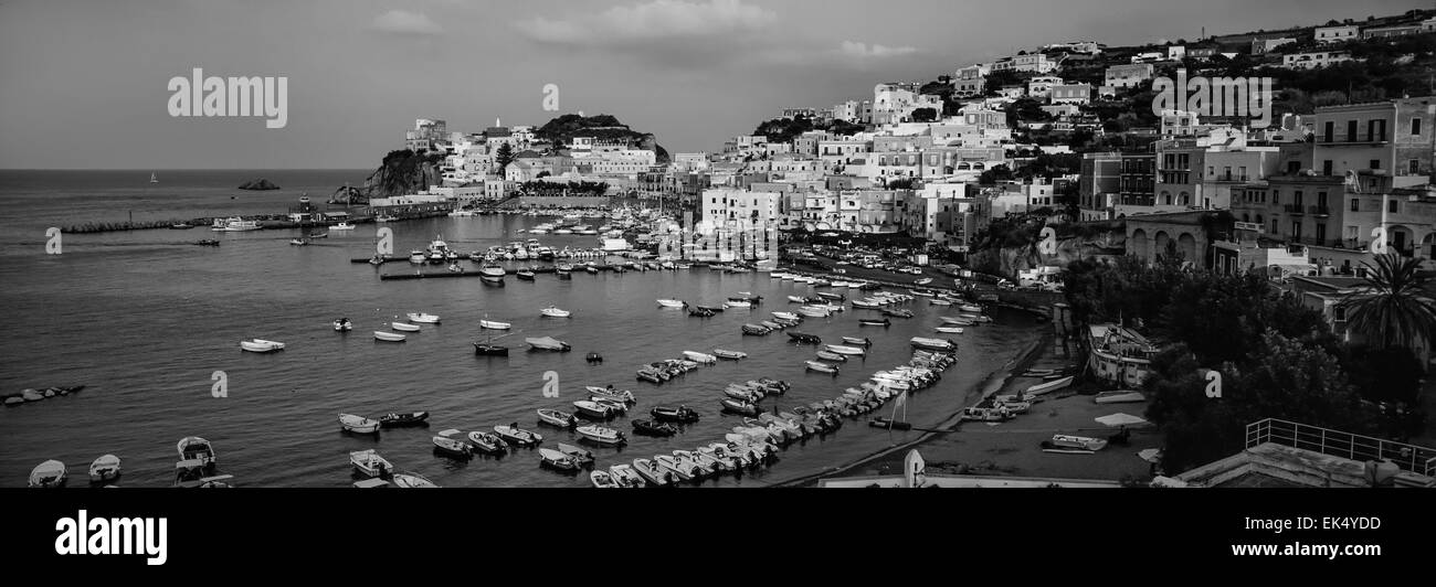 Italy, Ponza Island, panoramic view of the port (FILM SCAN Stock Photo ...