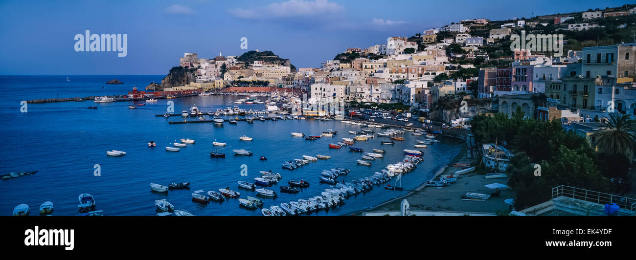 Italy, Ponza Island, panoramic view of the port (FILM SCAN Stock Photo ...