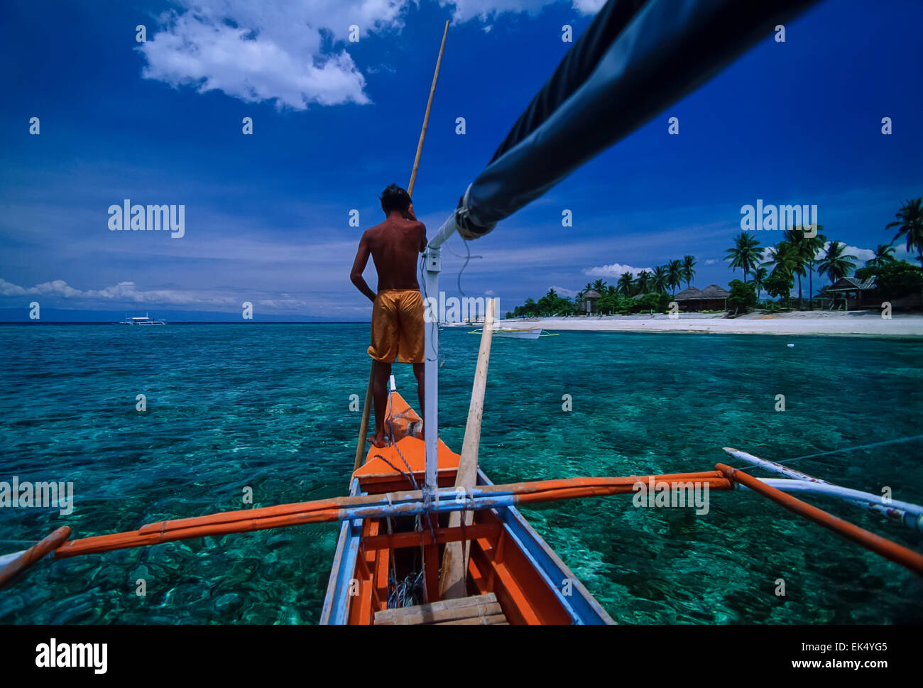 Philippines, Bohol, Balicasag Island, a banca (typical local wooden ...