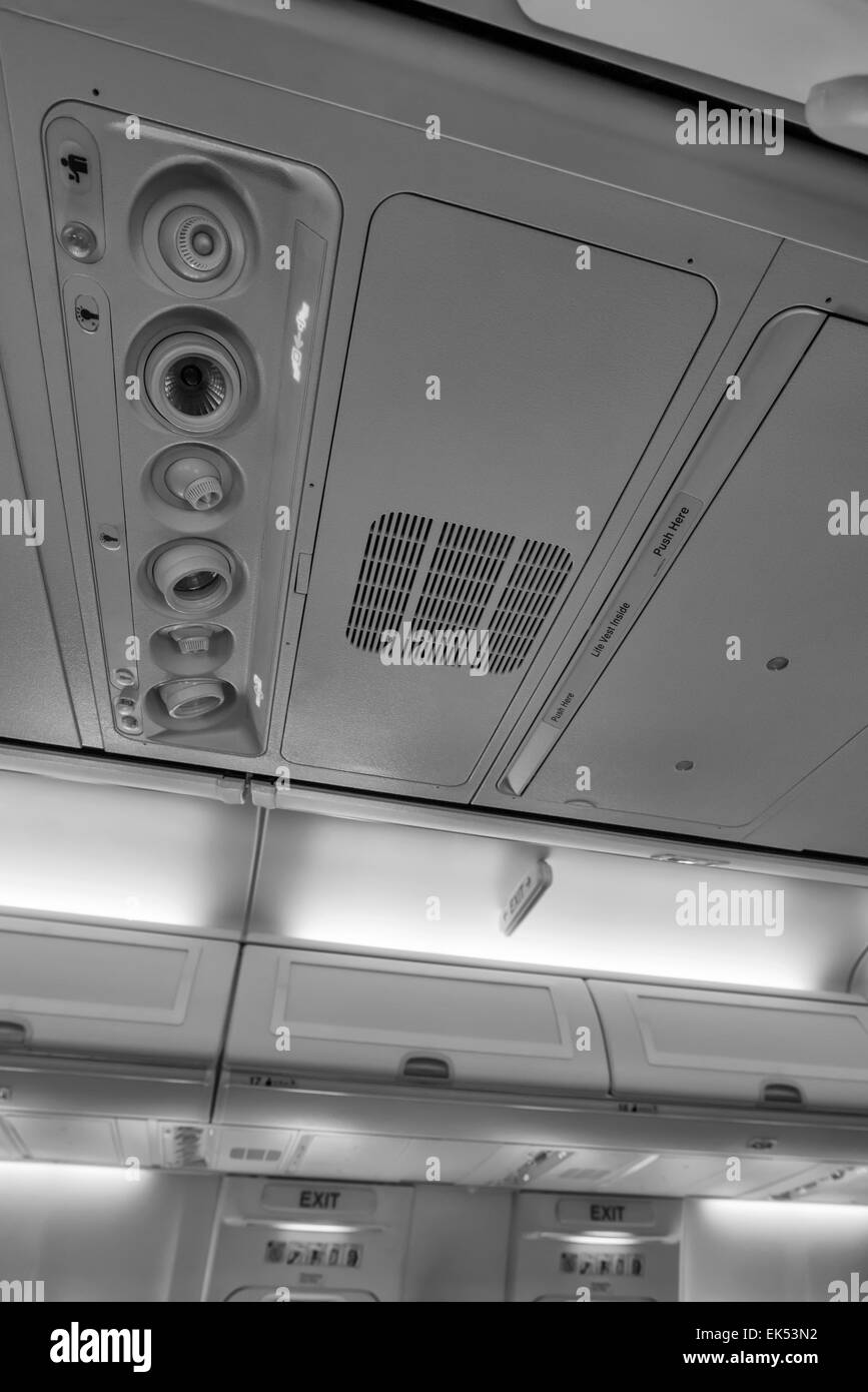 Italy, airplane cabin, emergency exit lights Stock Photo - Alamy