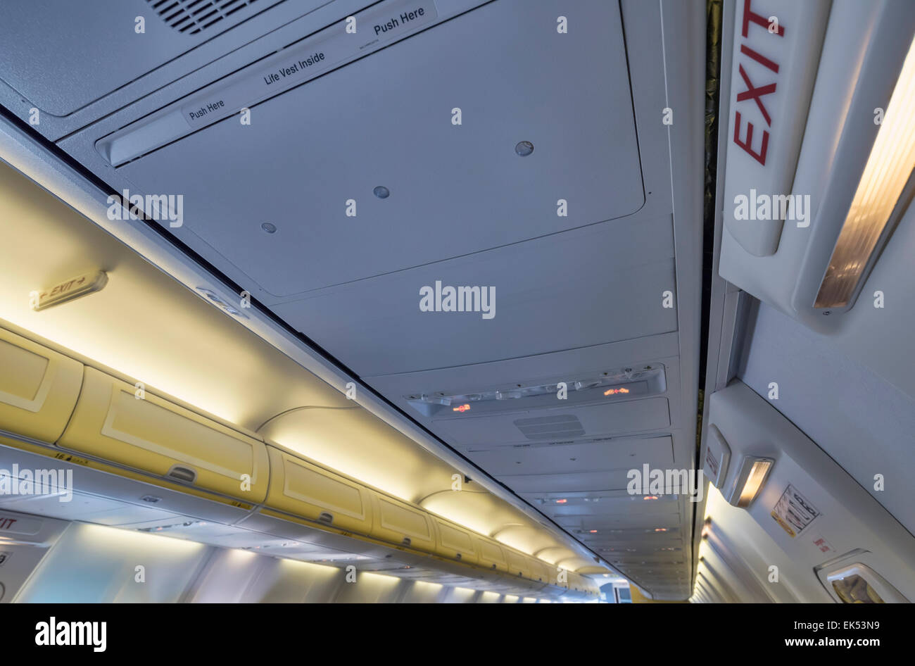 Italy, airplane cabin, emergency exit lights Stock Photo - Alamy