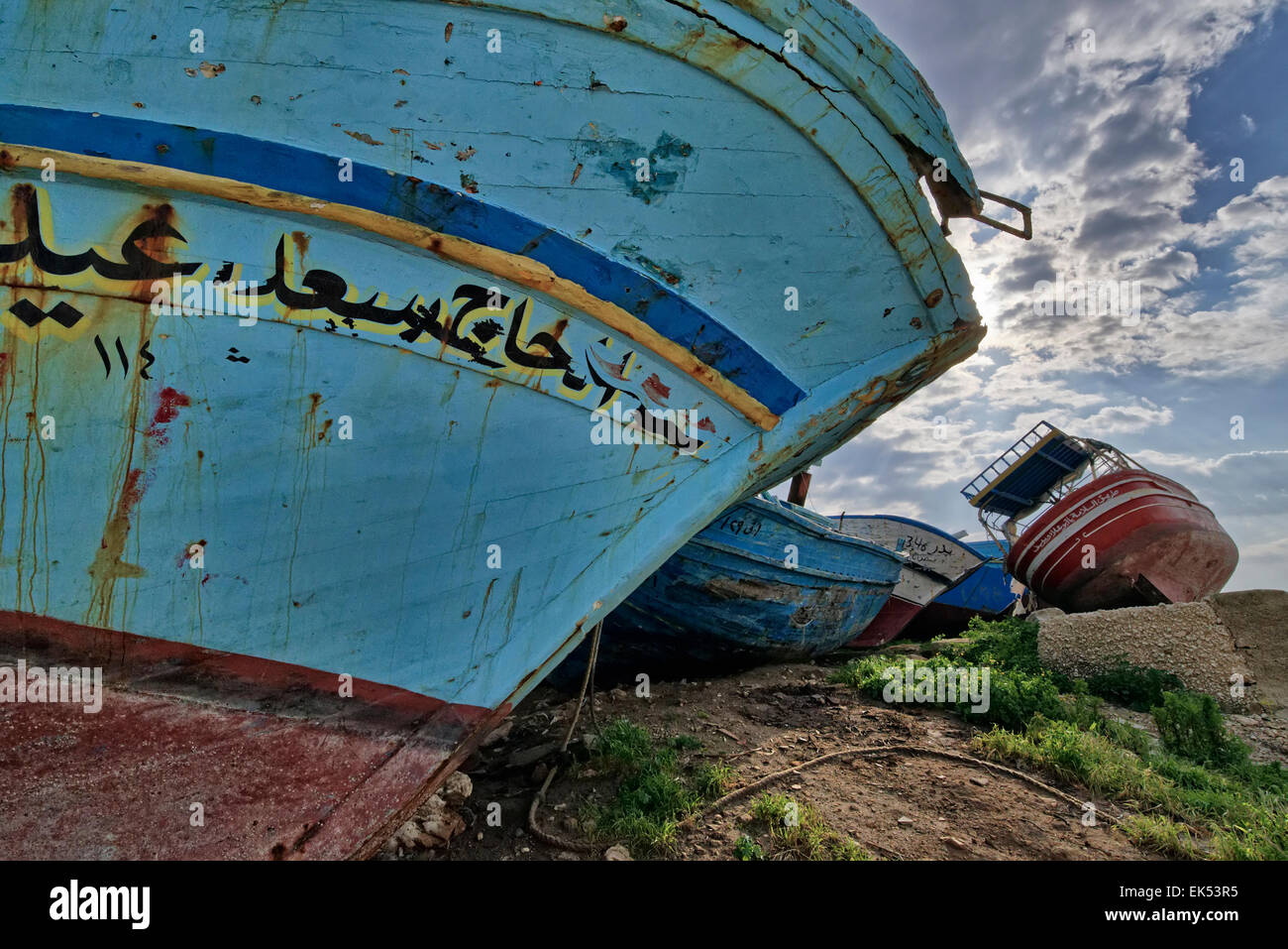Italy, Sicily, Portopalo di Capo Passero, old libyan wooden fishing ...