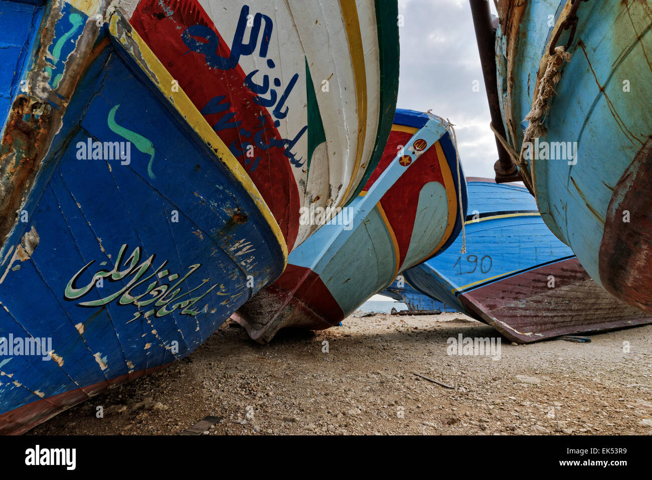 Italy, Sicily, Portopalo di Capo Passero, old libyan wooden fishing ...