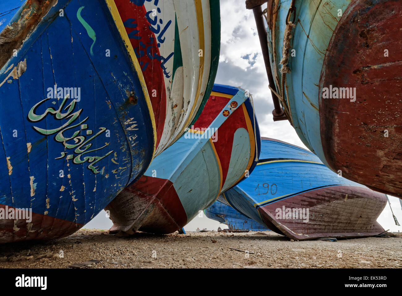 Italy, Sicily, Portopalo di Capo Passero, old libyan wooden fishing ...