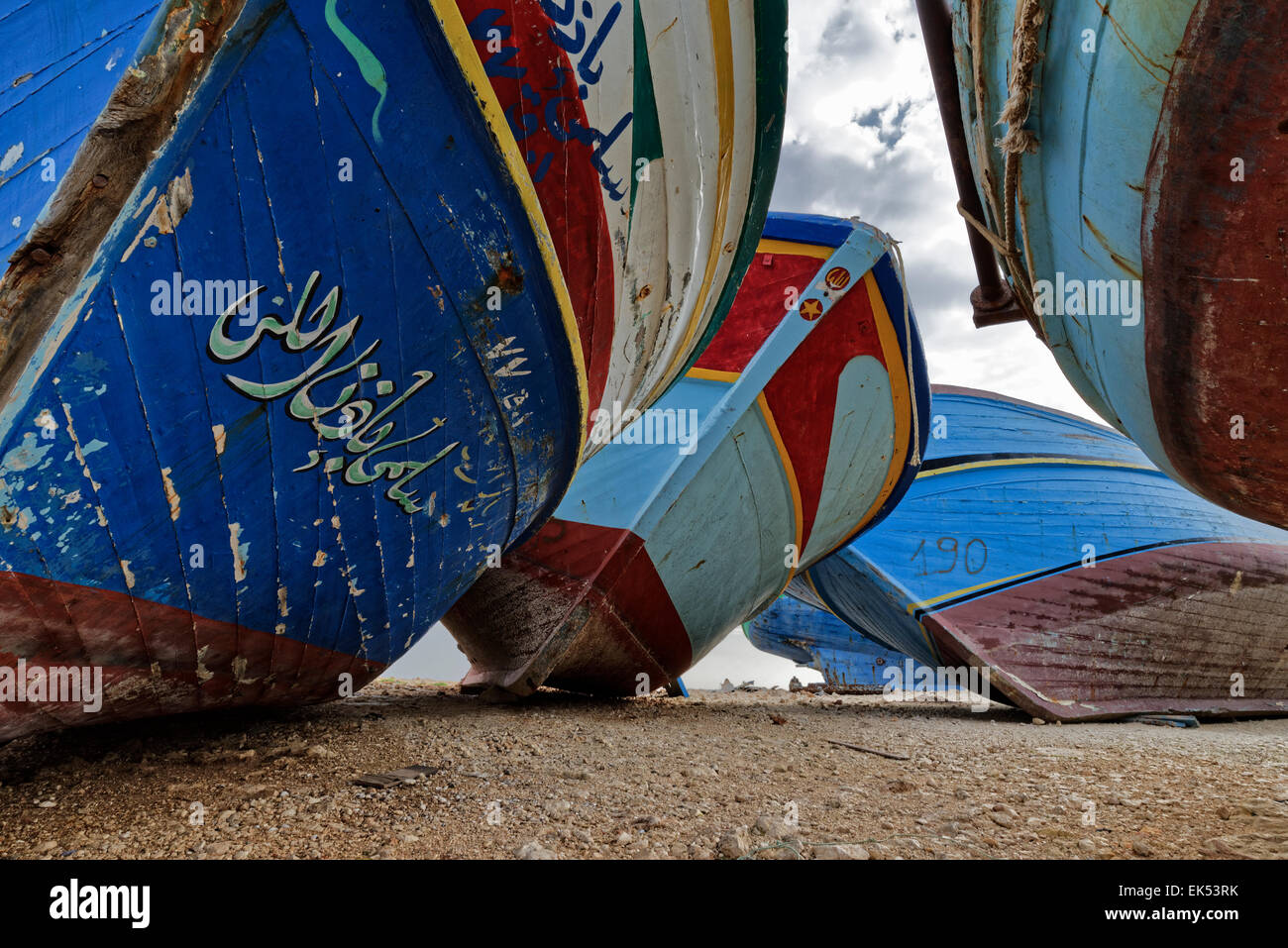 Italy, Sicily, Portopalo di Capo Passero, old libyan wooden fishing ...
