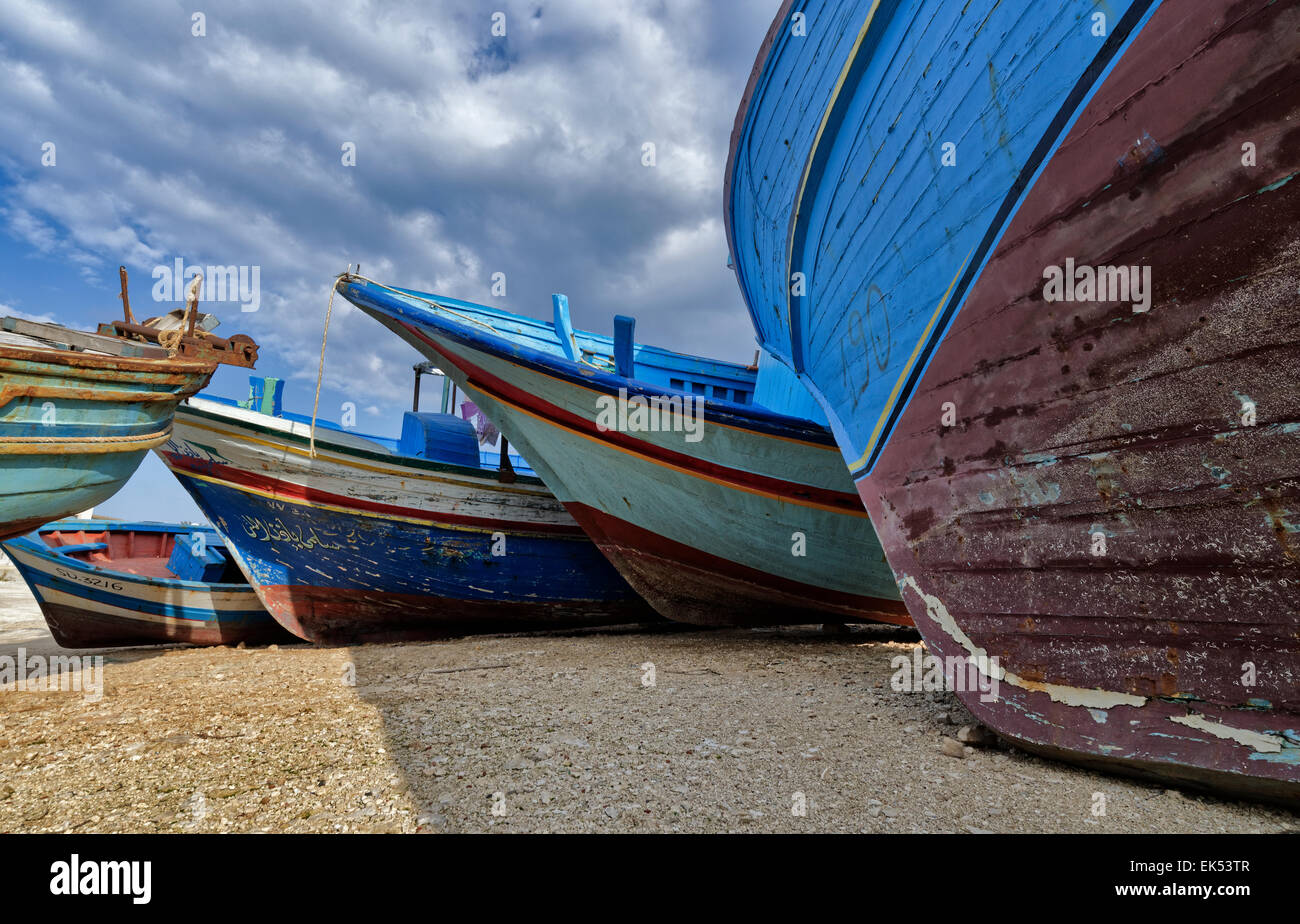 Italy, Sicily, Portopalo di Capo Passero, old libyan wooden fishing ...