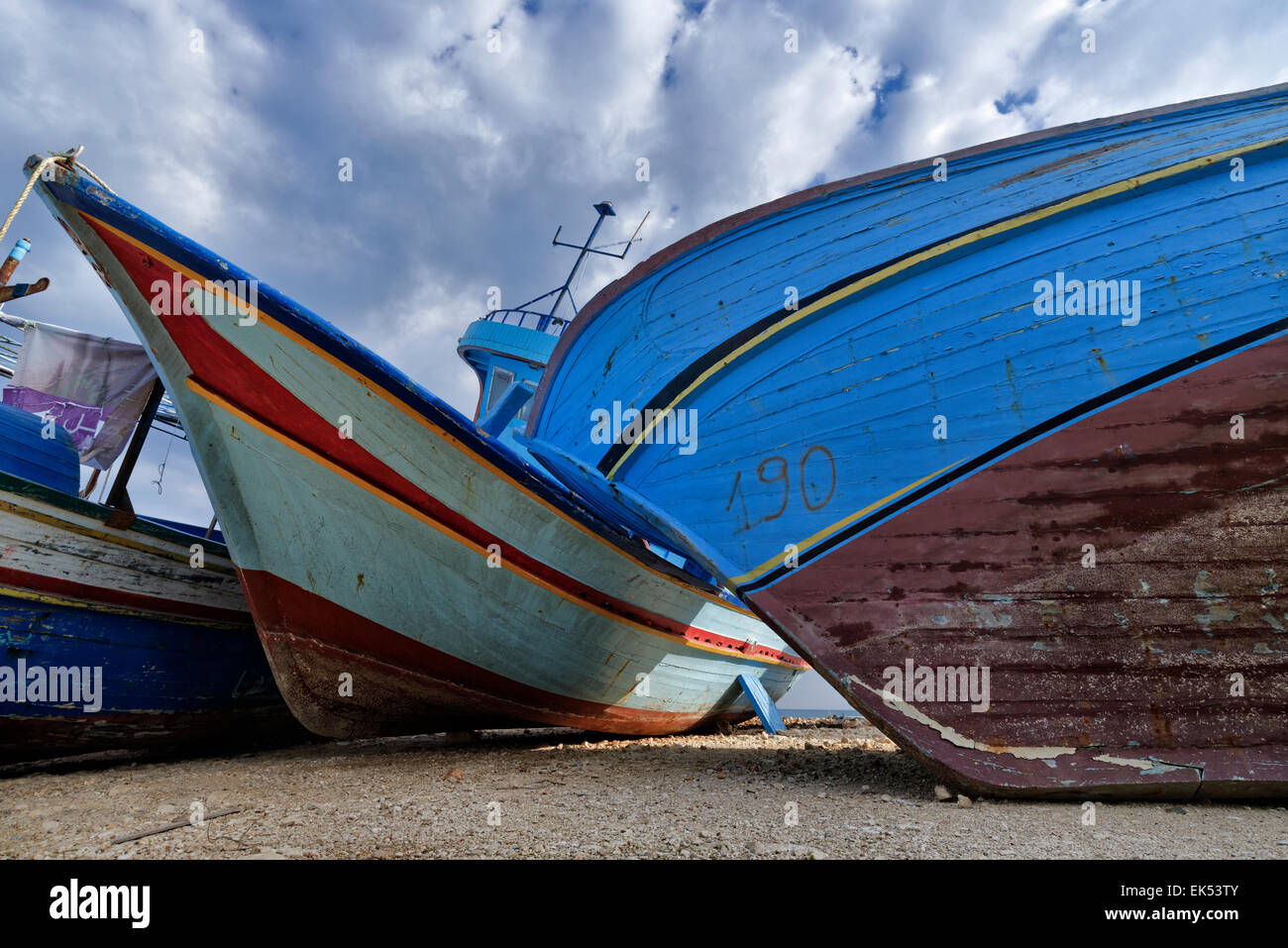 Italy, Sicily, Portopalo di Capo Passero, old libyan wooden fishing ...