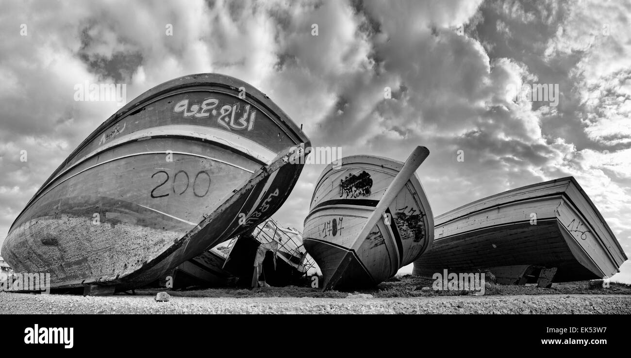 Italy, Sicily, Portopalo di Capo Passero, old libyan wooden fishing ...