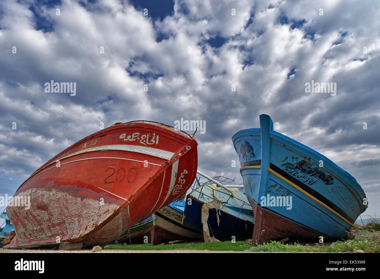 Italy, Sicily, Portopalo di Capo Passero, old libyan wooden fishing ...