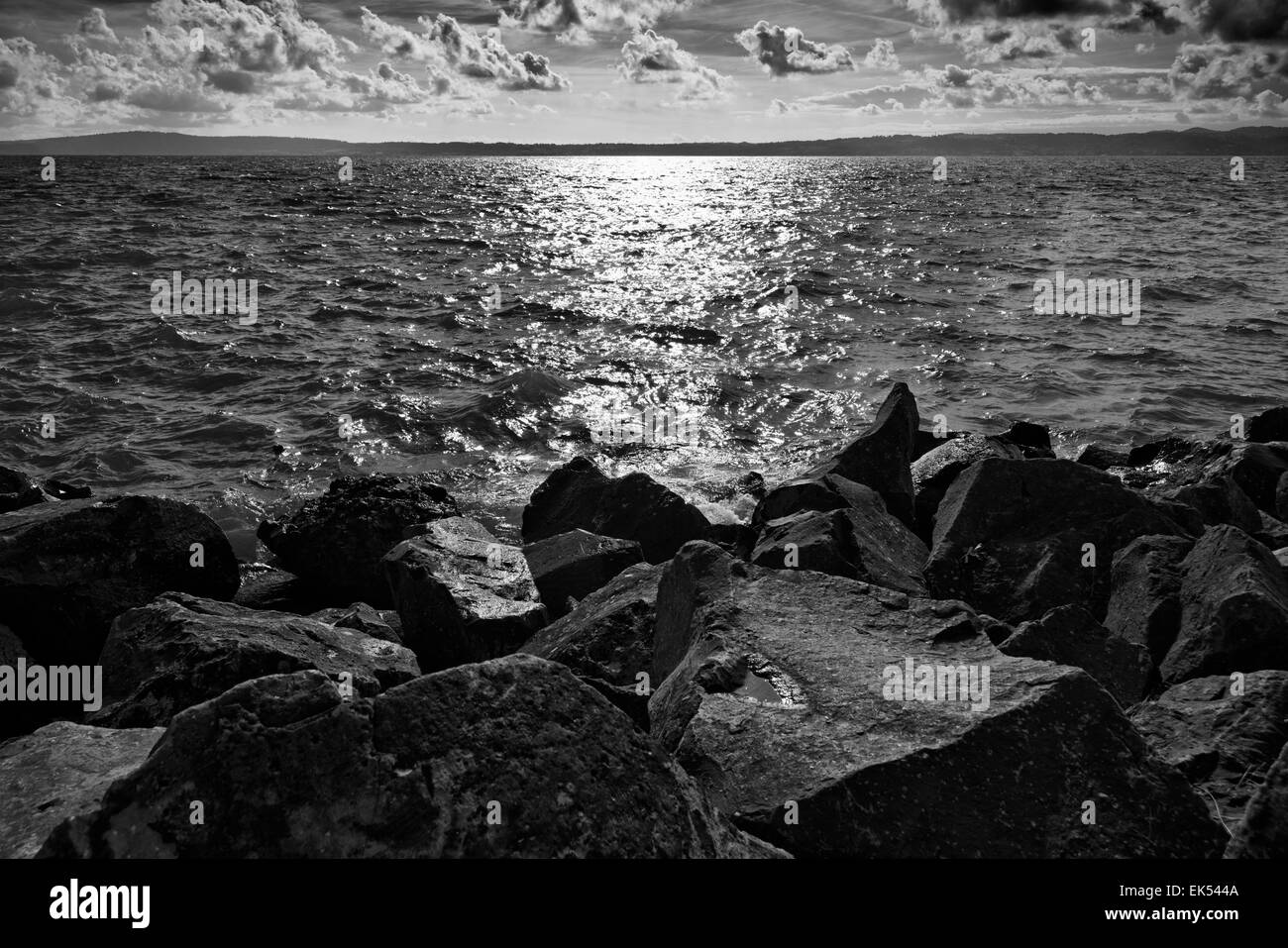 Italy, Bracciano lake, Trevignano (Rome), view of the volcanic lake ...