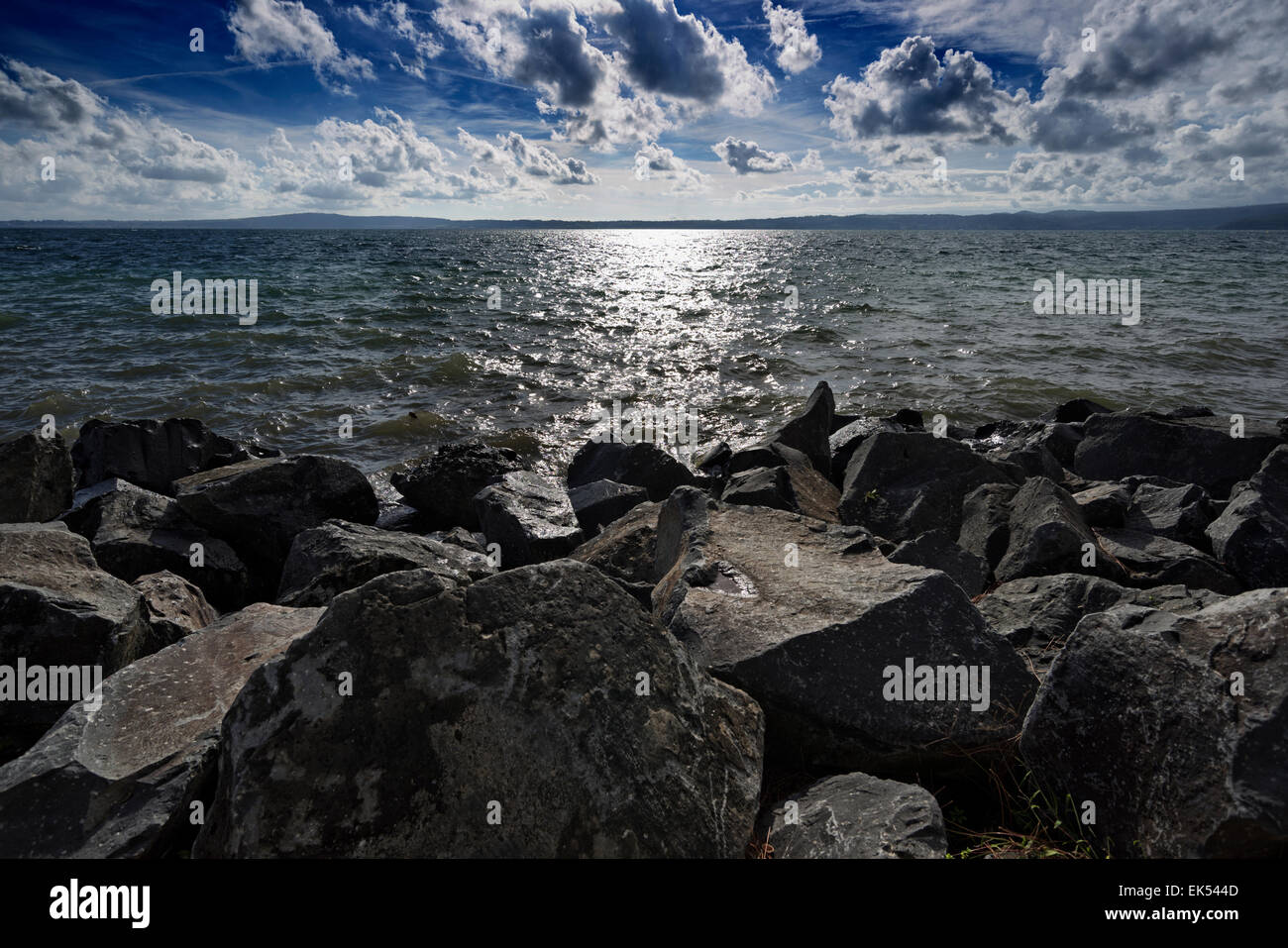 Italy, Bracciano lake, Trevignano (Rome), view of the volcanic lake ...