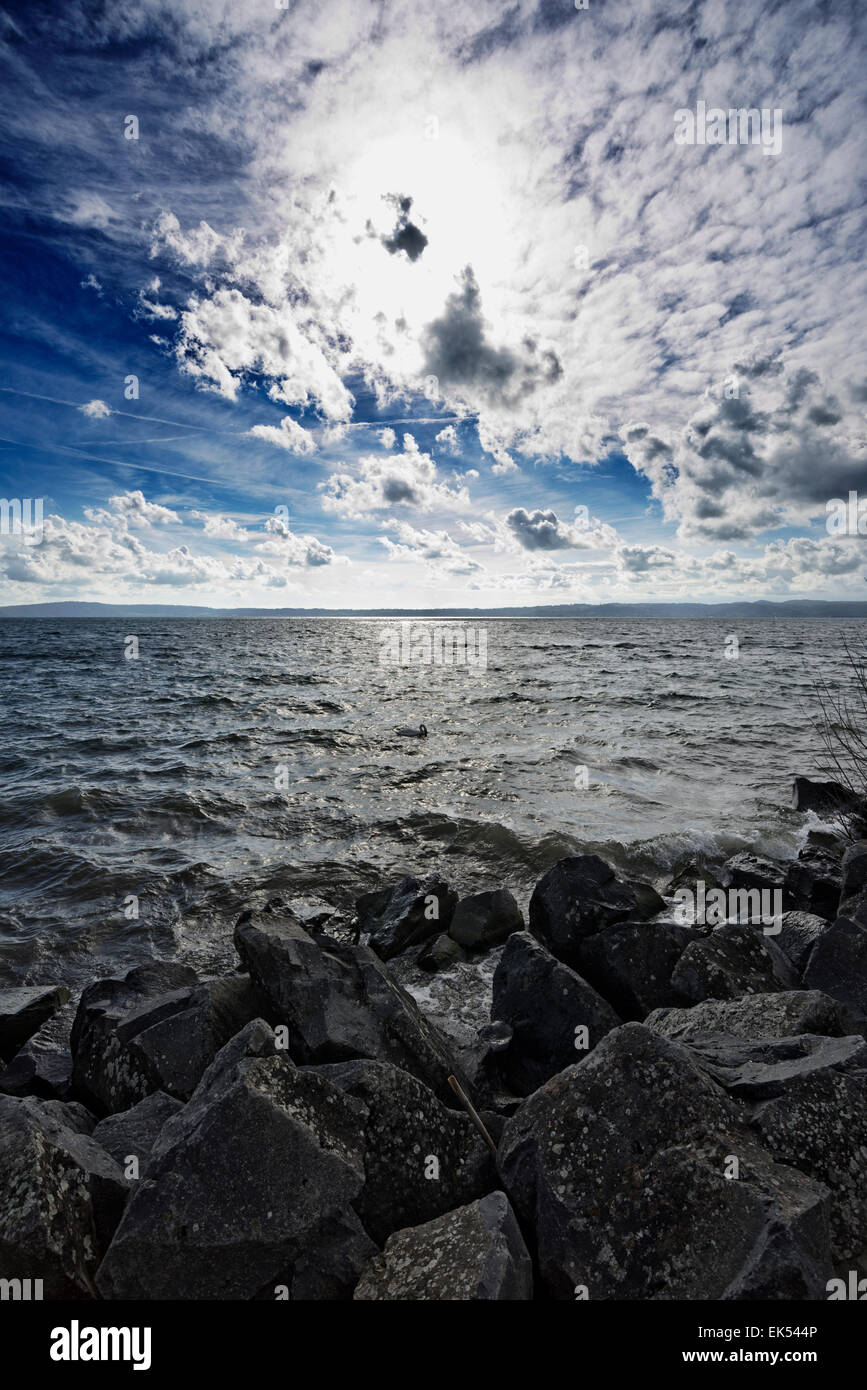 Italy, Bracciano lake, Trevignano (Rome), view of the volcanic lake ...