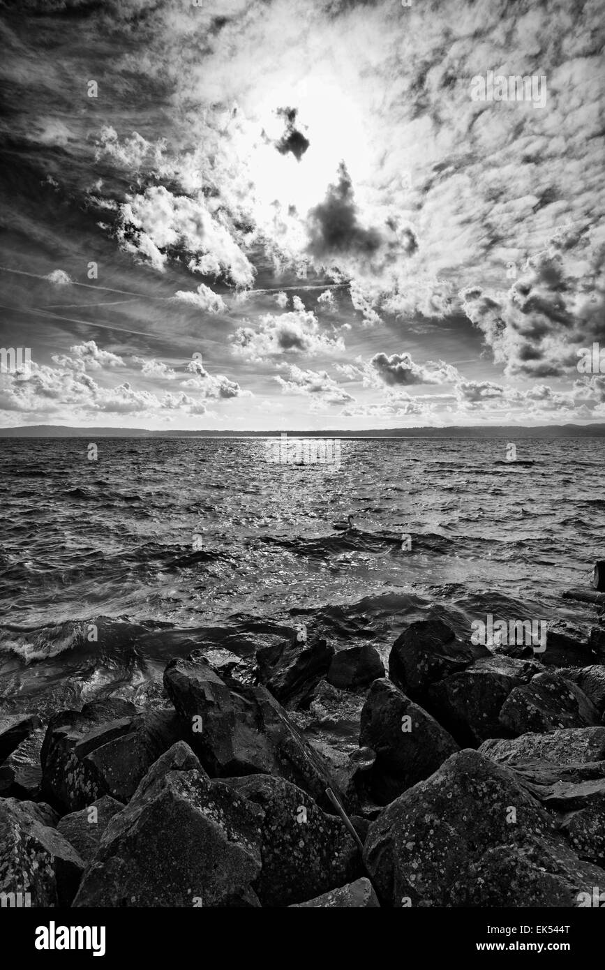 Italy, Bracciano lake, Trevignano (Rome), view of the volcanic lake ...