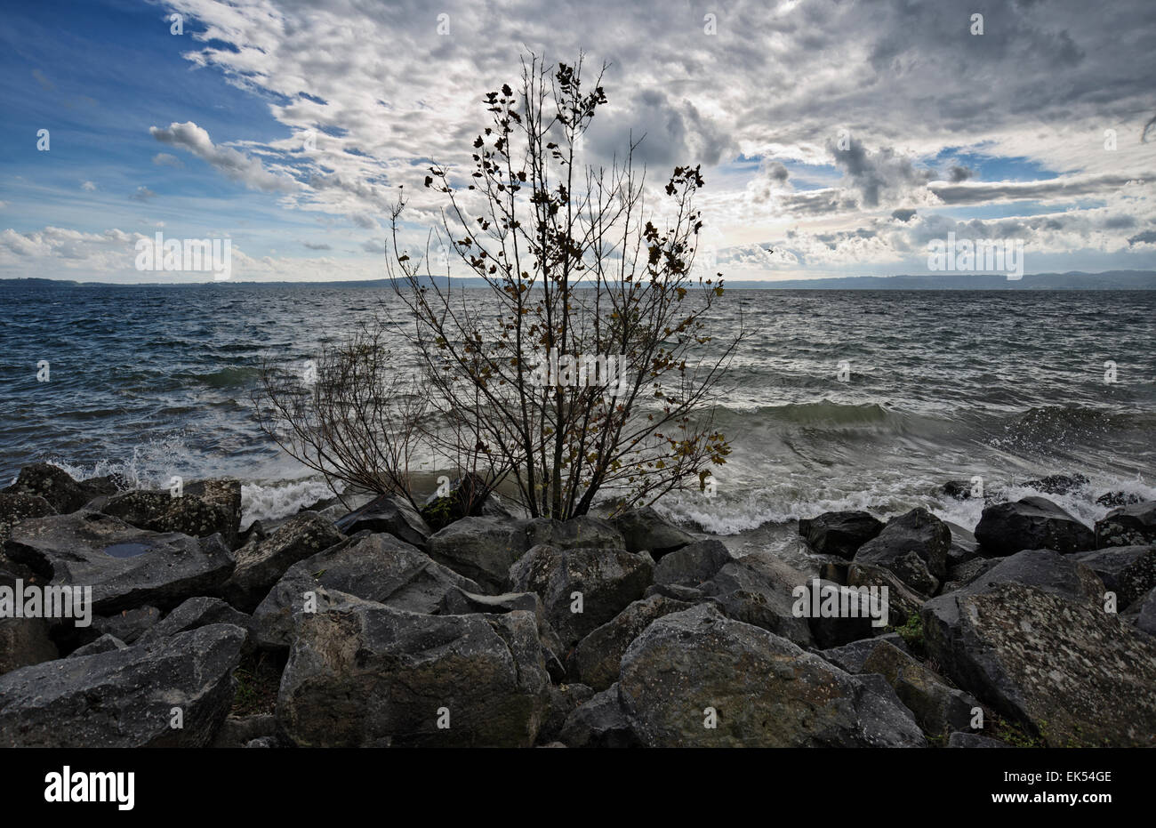 Italy, Bracciano lake, Trevignano (Rome), view of the volcanic lake ...