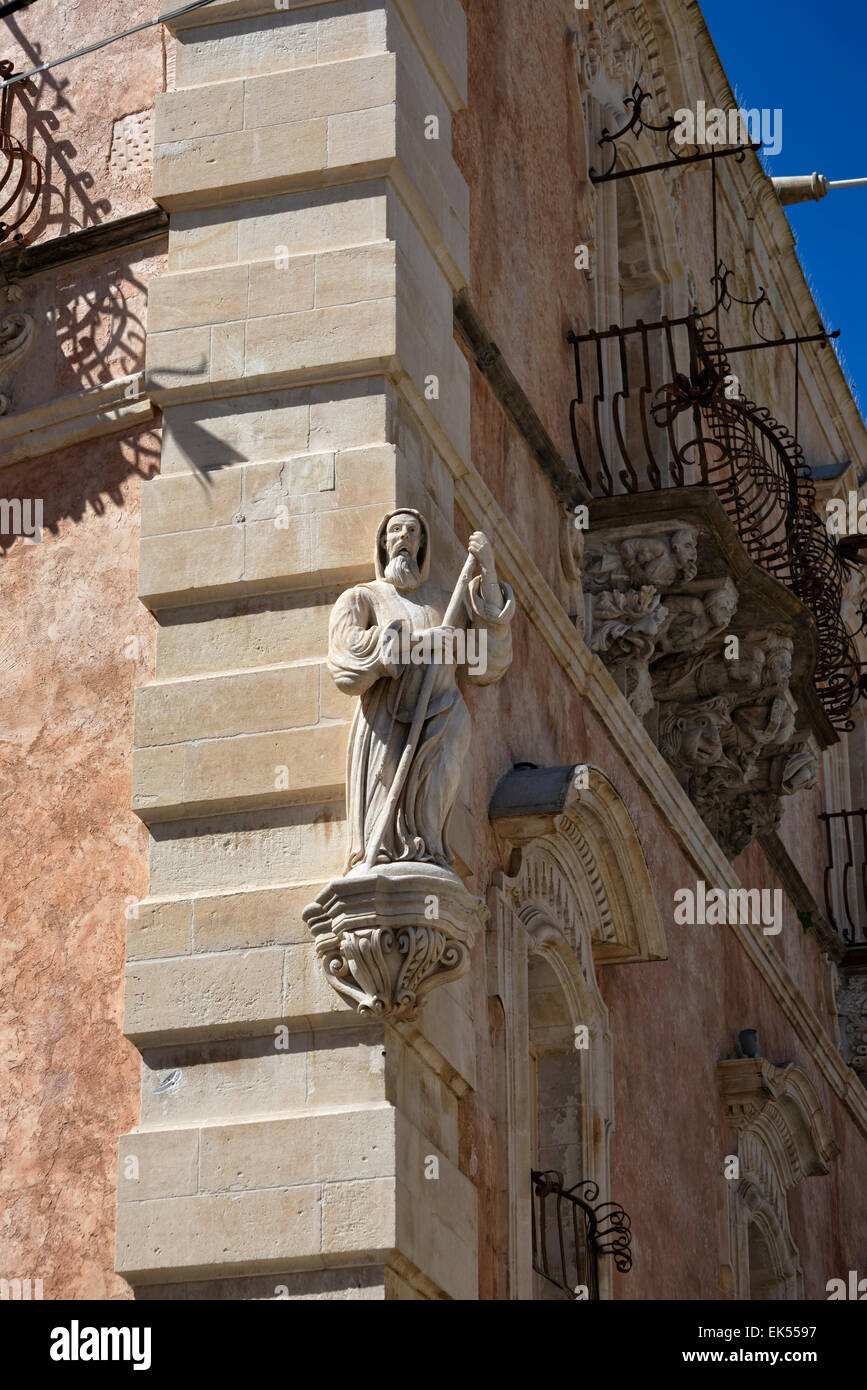 Italy, Sicily, Ragusa Ibla, the baroque facade of Cosentini Palace ...