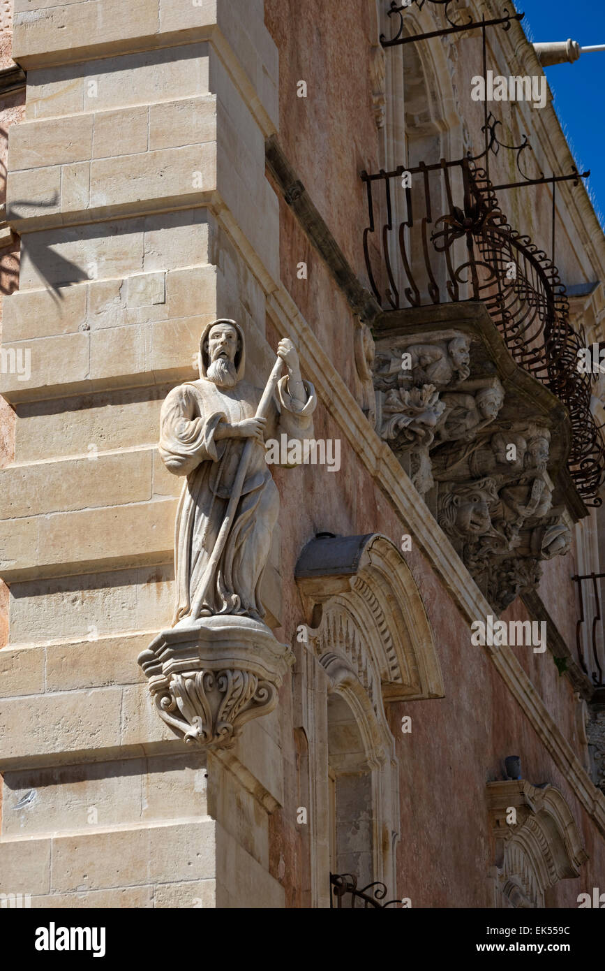 Italy, Sicily, Ragusa Ibla, the baroque facade of Cosentini Palace ...