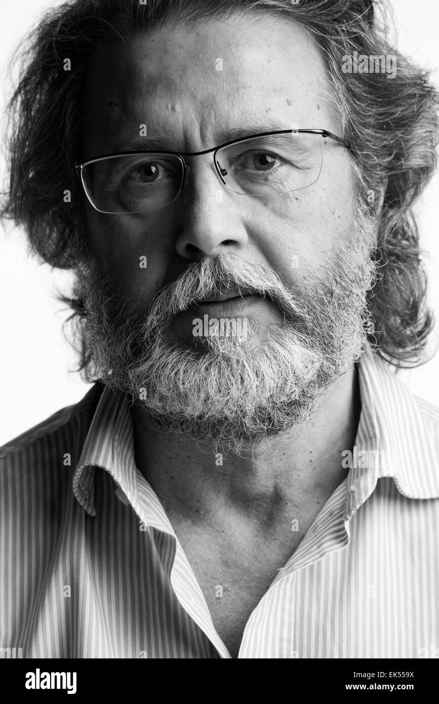 Bearded caucasian middle aged man Black and White Stock Photos & Images ...