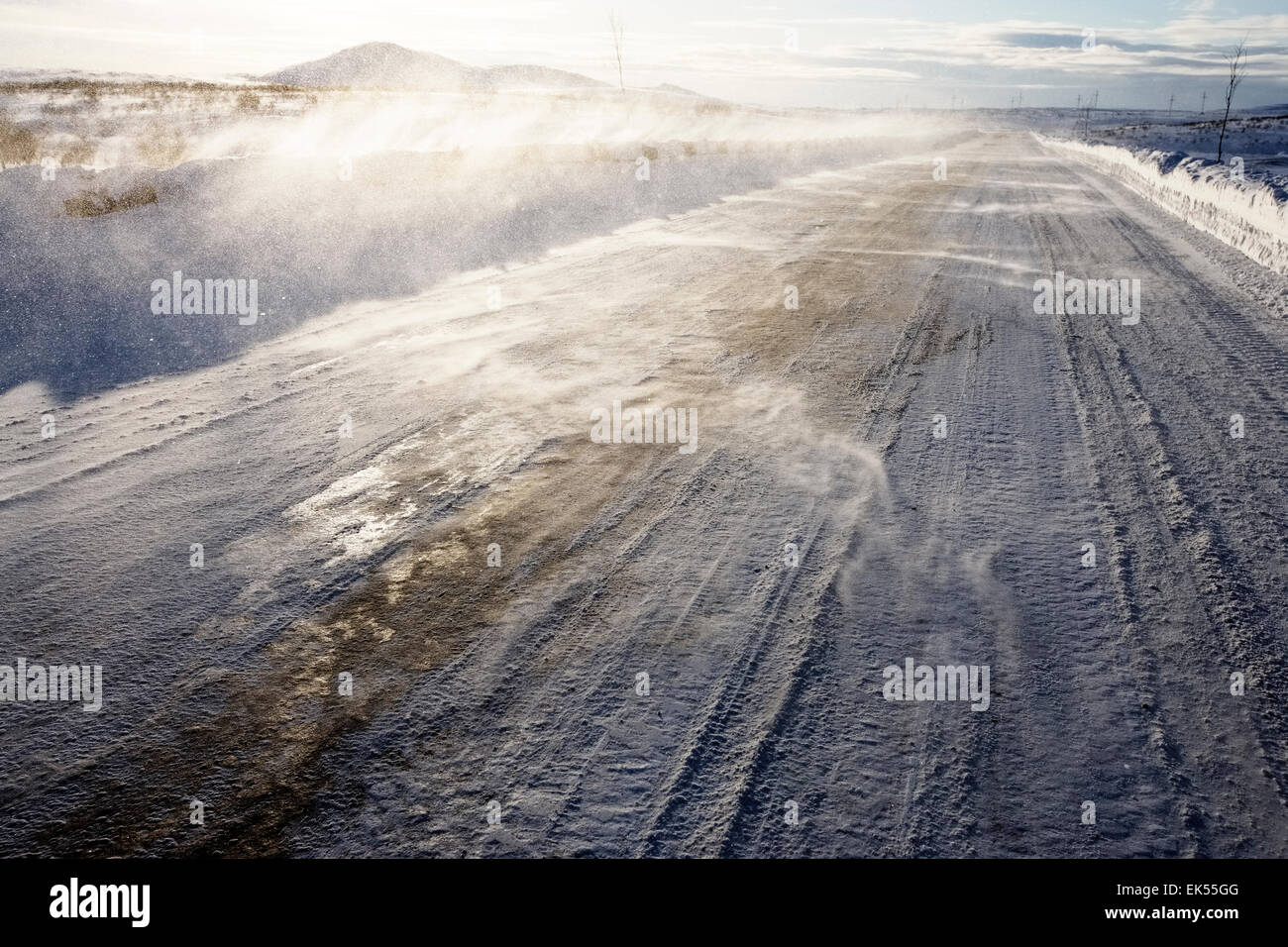 winter road during blizzard Stock Photo - Alamy