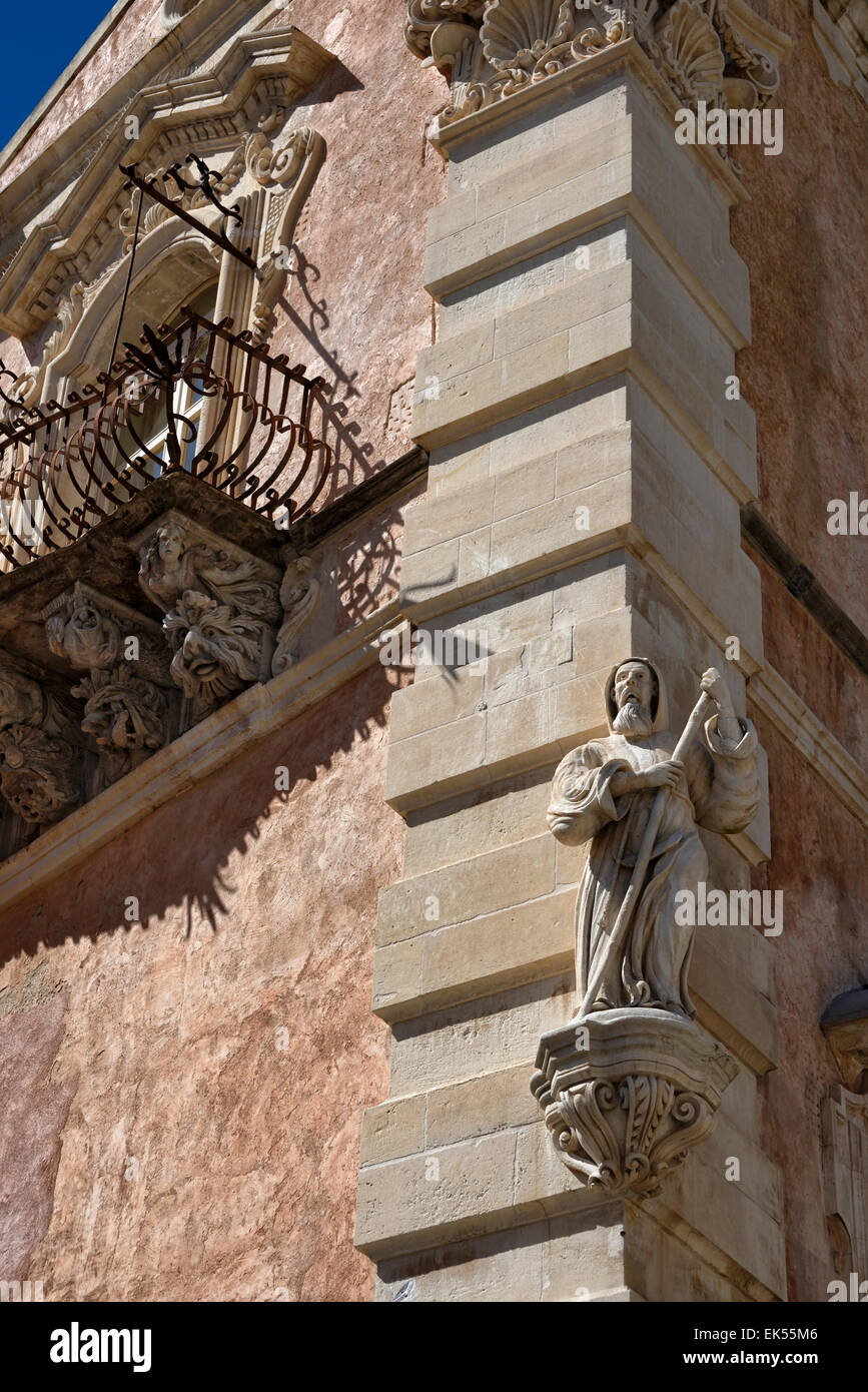 Italy, Sicily, Ragusa Ibla, the baroque facade of Cosentini Palace ...