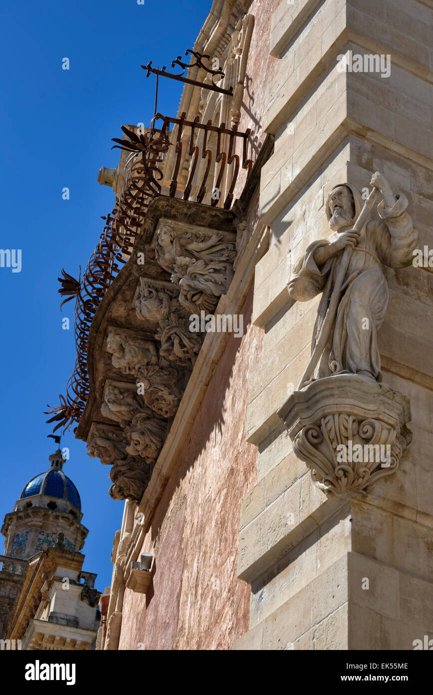Italy, Sicily, Ragusa Ibla, the baroque facade of Cosentini Palace ...