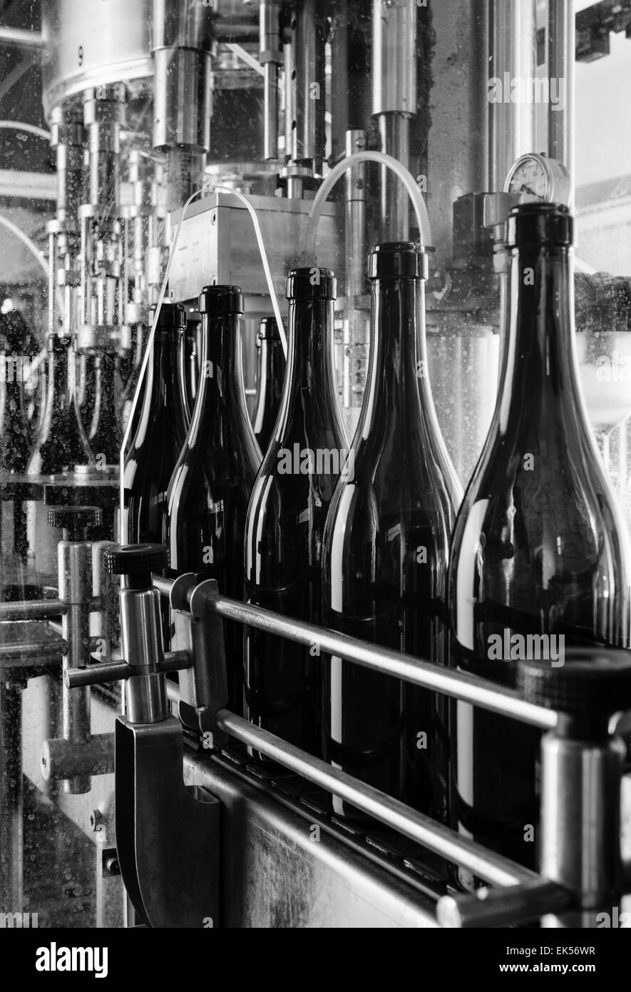 Italy, Sicily, wine bottles ready to be washed and filled with wine by ...