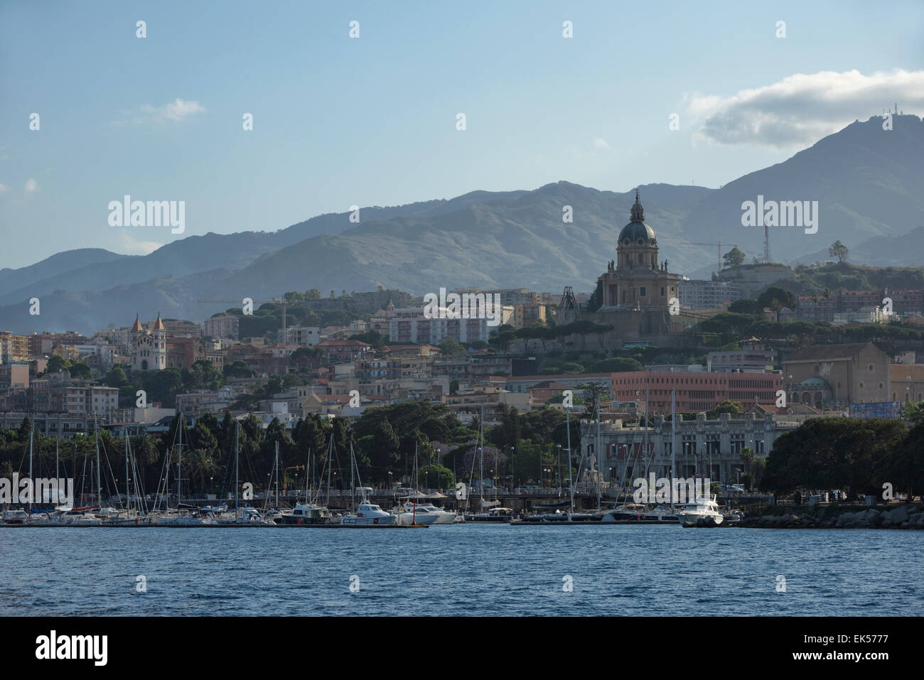 Italy, Sicily, Messina, view of the city and the marina from the Sicily ...