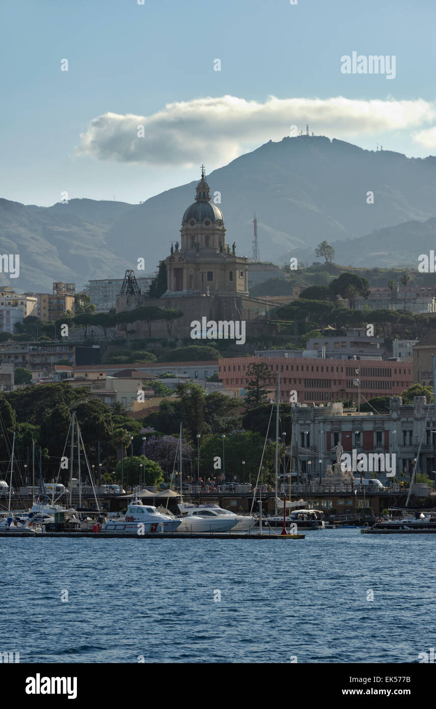 Italy, Sicily, Messina, view of the city and the marina from the Sicily ...
