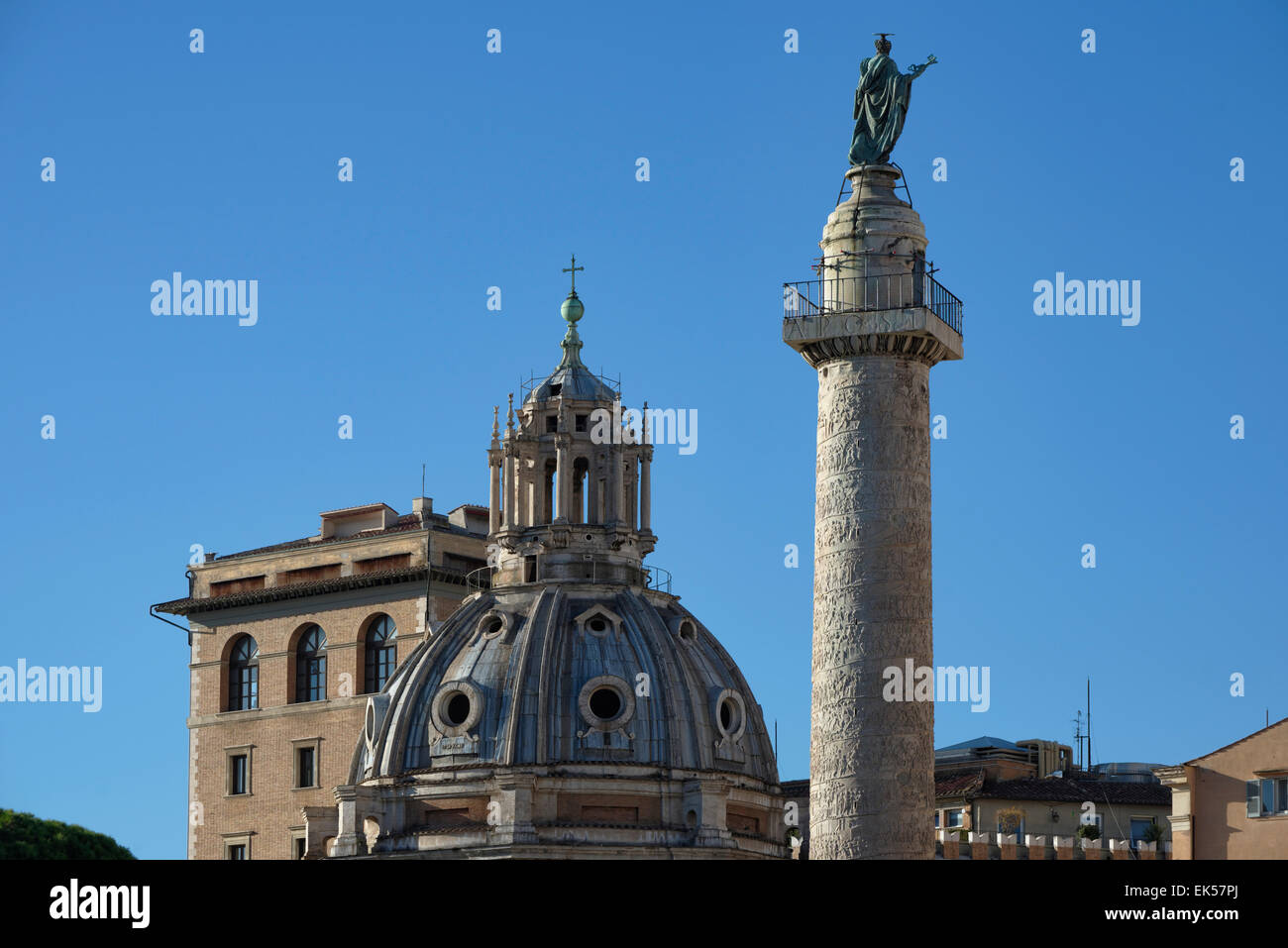 Italy, Rome, Roman Forum, view of the Trajan Column and Santa Maria di ...
