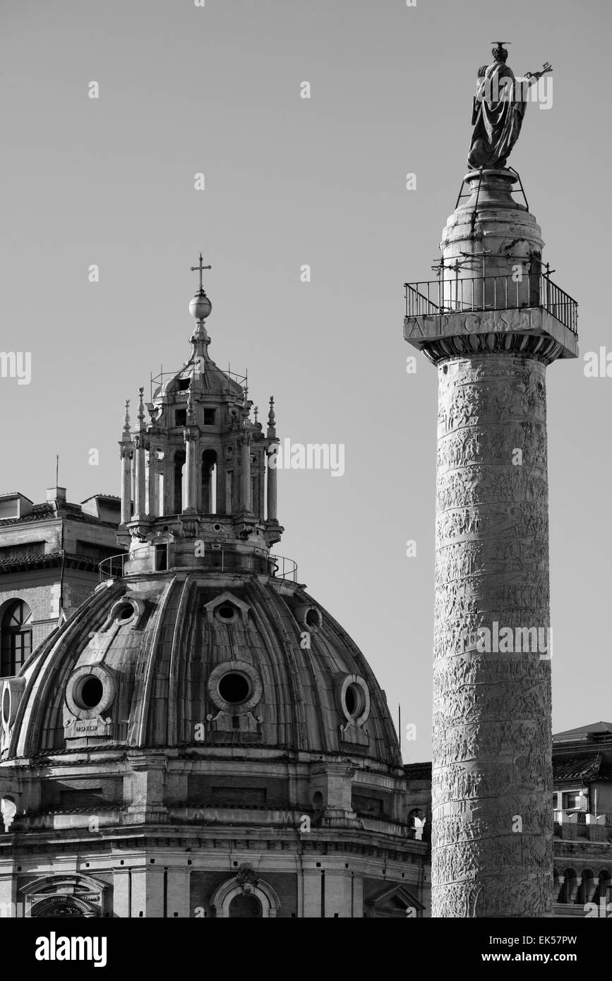 Italy, Rome, Roman Forum, view of the Trajan Column and Santa Maria di ...