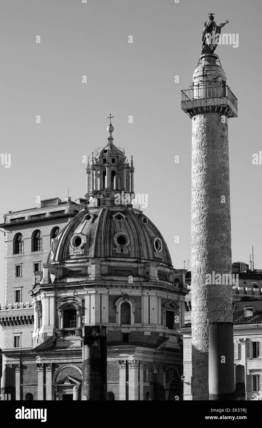Italy, Rome, Roman Forum, view of the Trajan Column and Santa Maria di ...