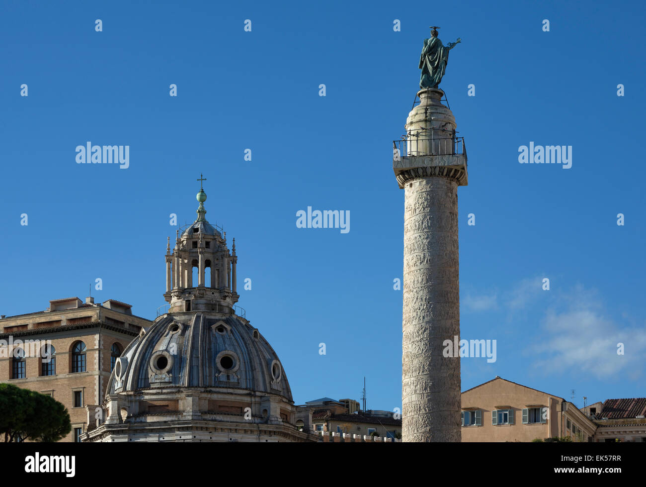 Italy, Rome, Roman Forum, view of the Trajan Column and Santa Maria di ...