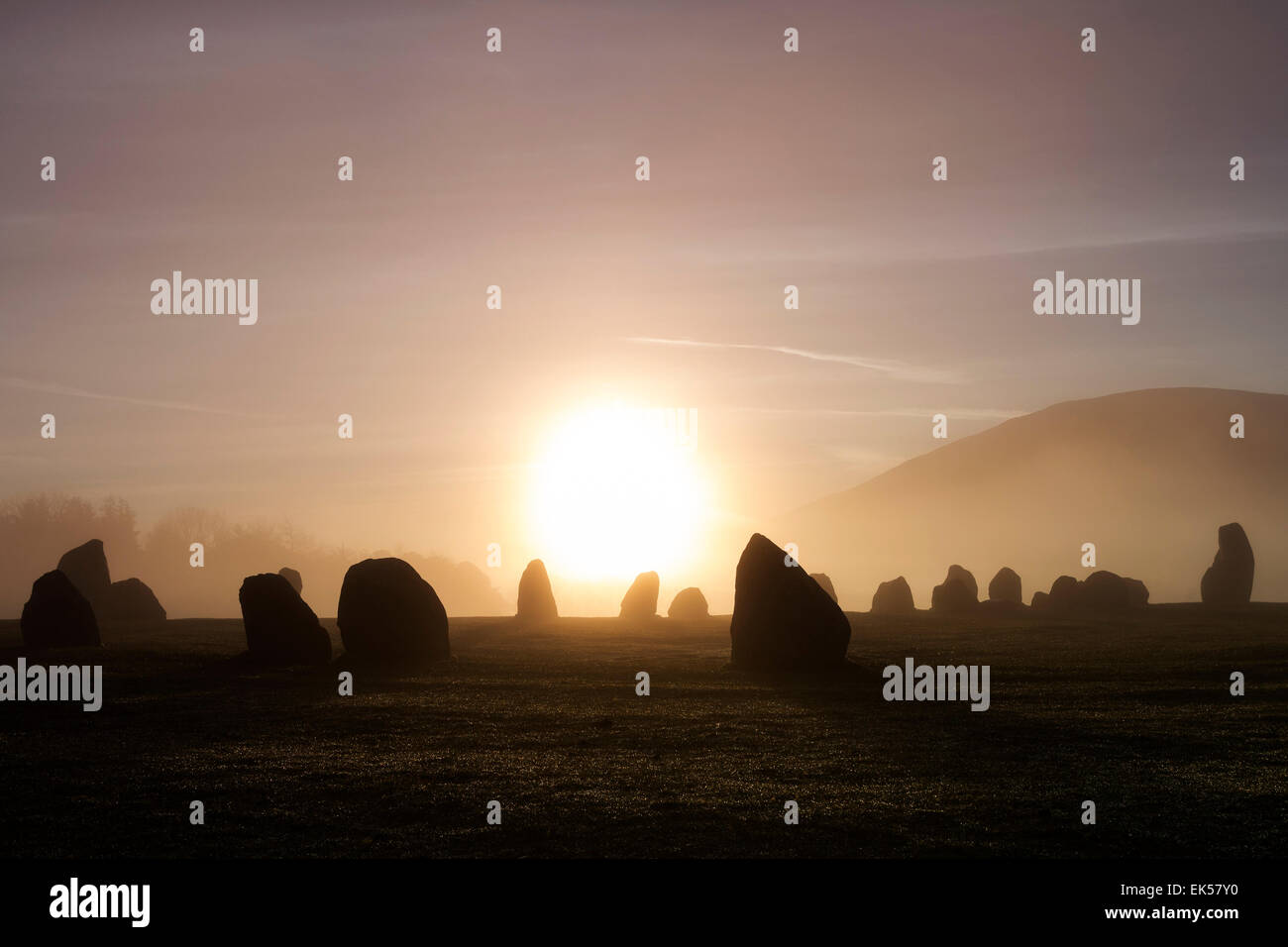 Sunrise Diffused by Early Morning Mist at the Castlerigg Stone Circle ...
