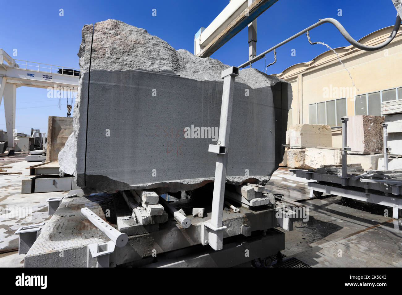 Italy, marble cutting factory, granite block - industrial Stock Photo ...