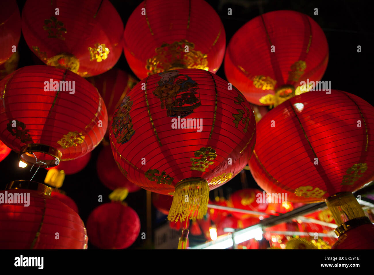 red silk lanterns on lunar new year in Vietnam Stock Photo - Alamy
