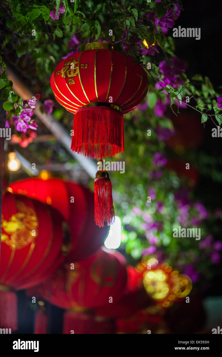 red silk lanterns on lunar new year in Vietnam Stock Photo - Alamy