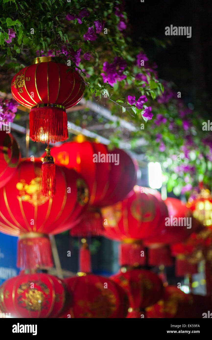 red silk lanterns on lunar new year in Vietnam Stock Photo - Alamy